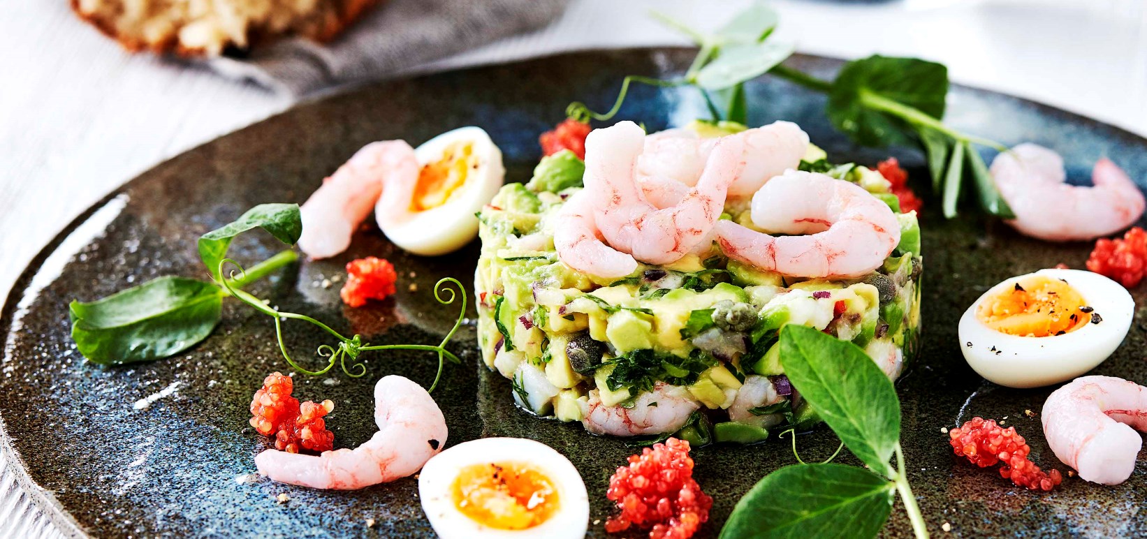 Prawn tartare with avocado, herbs, capers and quail eggs - Royal ...